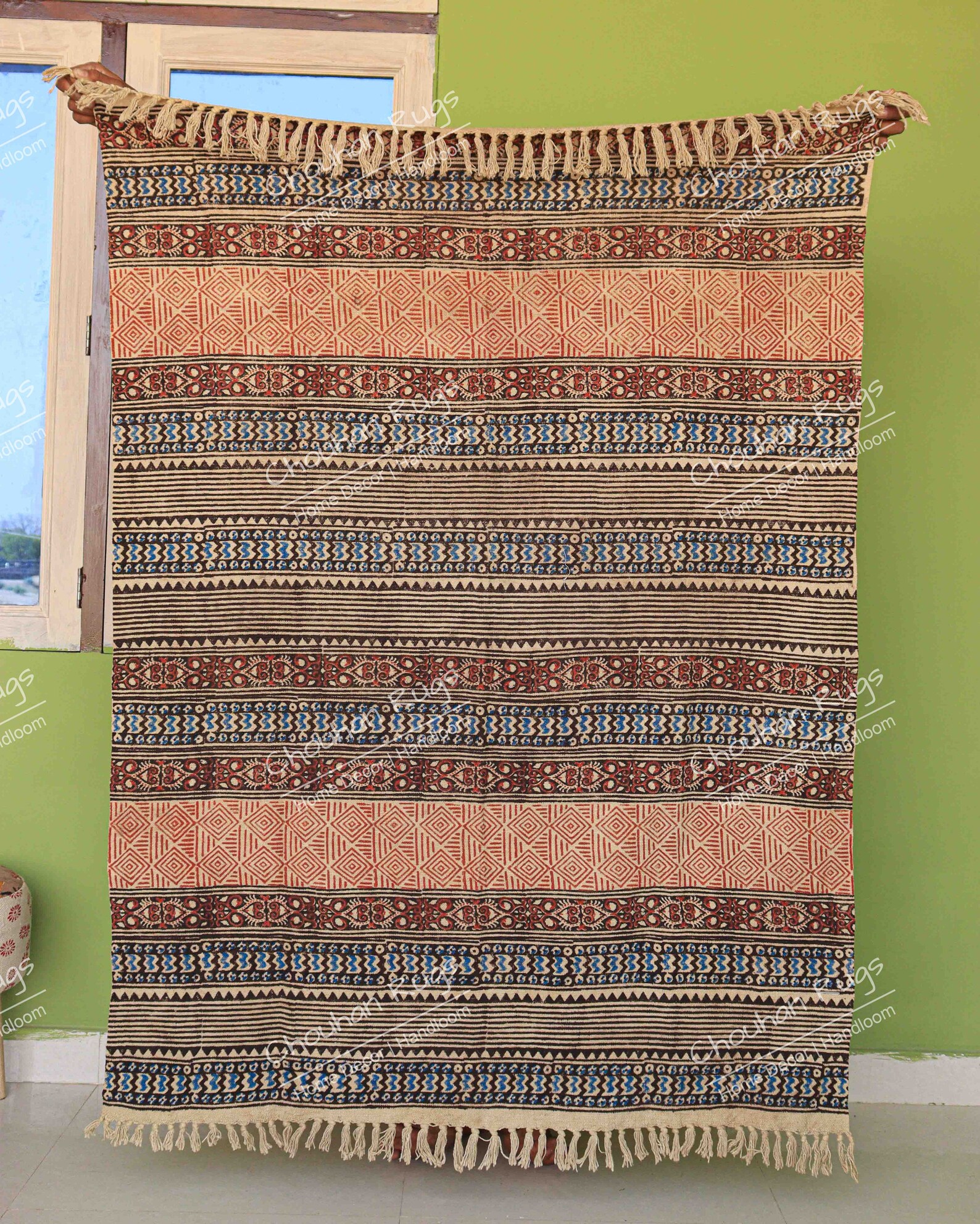 Handwoven Cotton Throw Blanket – Boho Tribal Geometric Pattern With ...