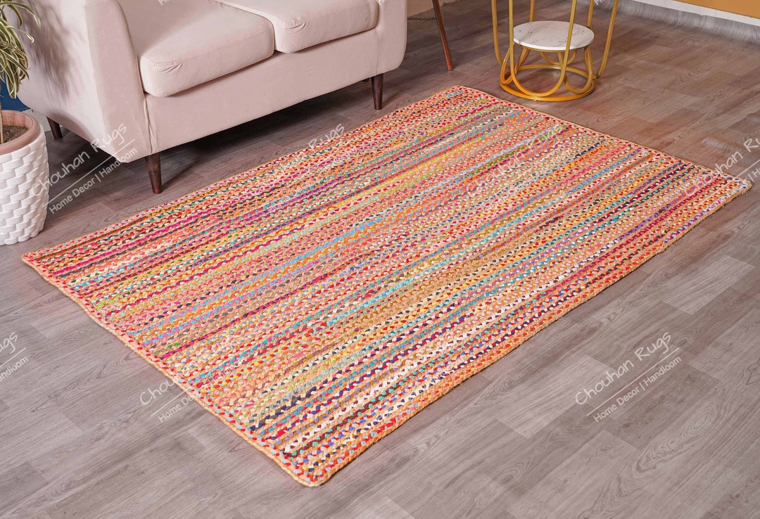 Hand Braided Jute Cotton Rug Area Square Rug Custom Size - Etsy