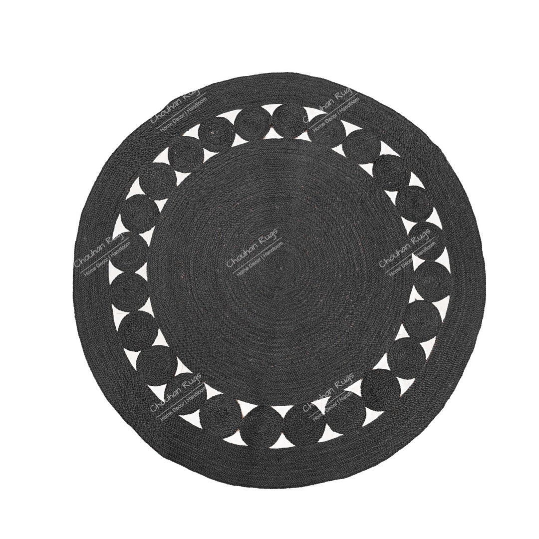 Hand Braided Black Jute Round Scalloped Rug Area Round Rug Custom Size ...