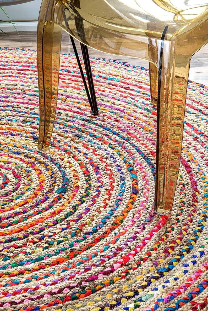 Cotton Multi-color Round Rugs Indian Handmade Jute & Cotton - Etsy