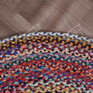Bohemian Colorful Cotton Area Rugs Hand Braided Oval Rugs Multi Color ...
