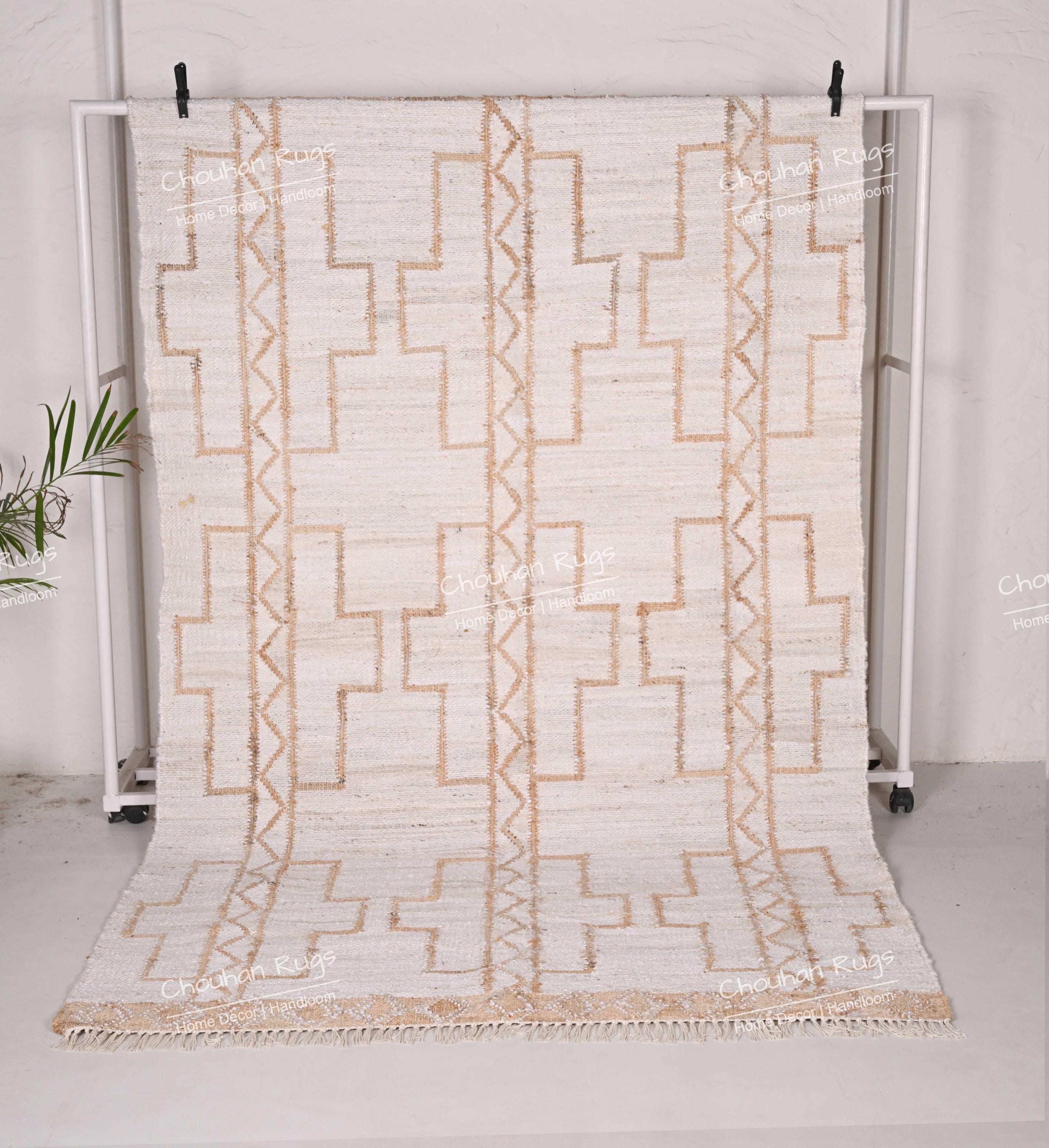 Natural Jute Fiber & Cotton Hand Woven Bohemian Moroccan Inspired Rug ...