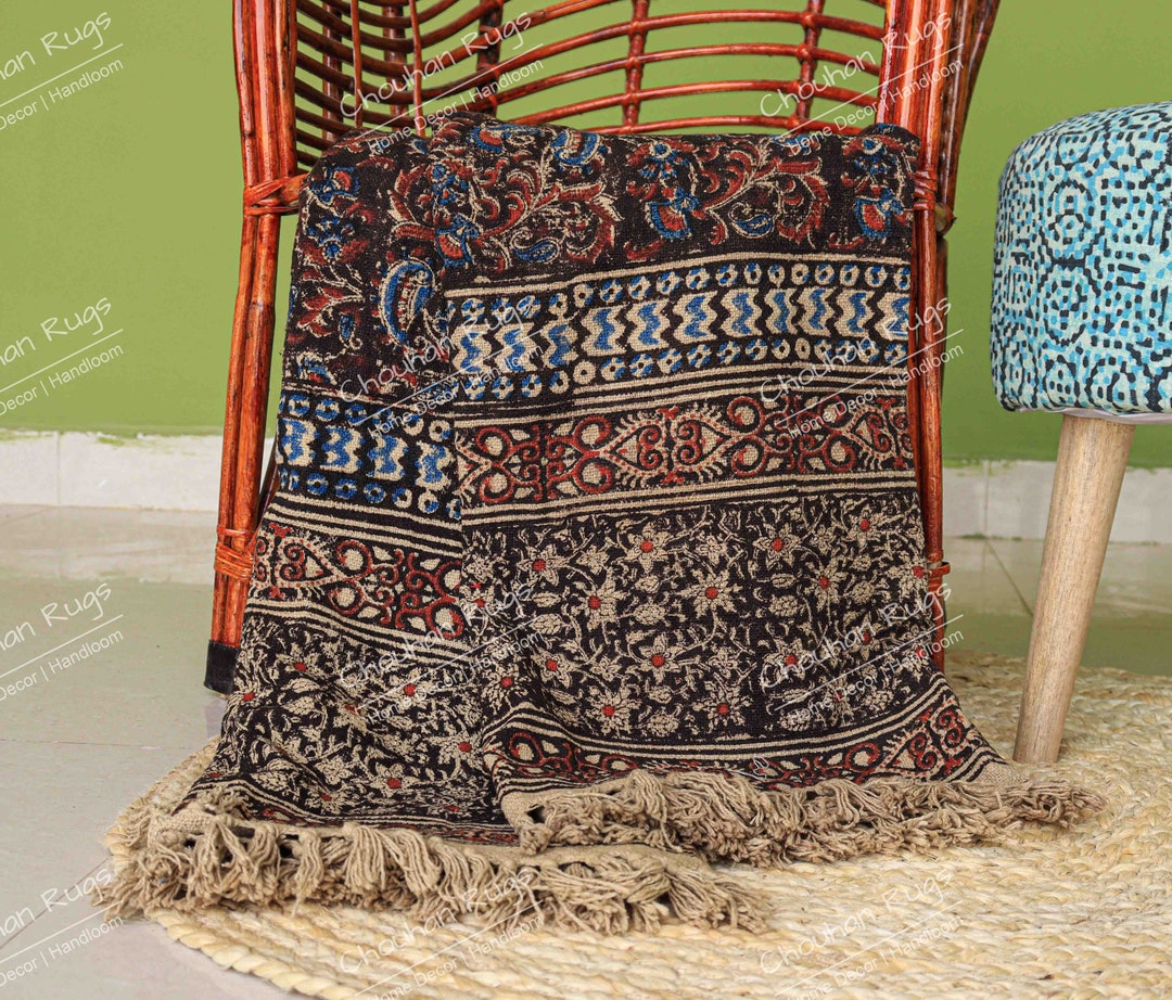 Indian Handmade Embroidery Throw Blanket Bohemian Cloth Bed Cover With ...