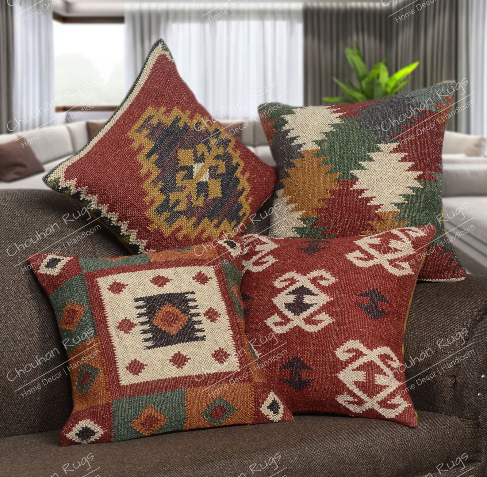 Jute Pillow Indian Handwoven 4 Set of 45x45 Cm Jute Pillow - Etsy