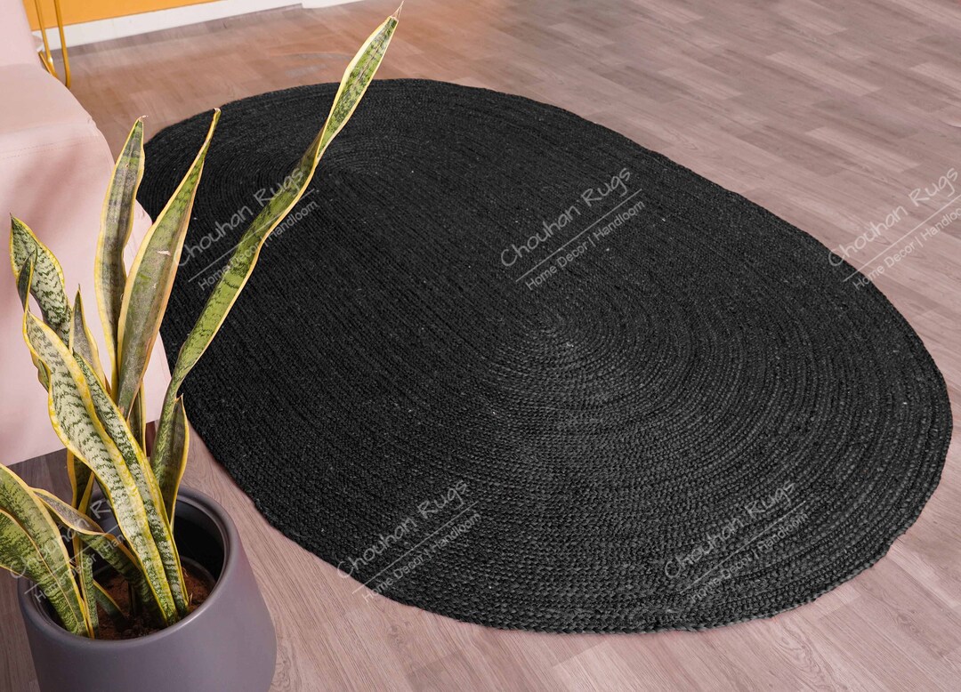 Indian Art Hand Braided Black Jute Oval Rugs, Handmade Oval Rug, Living ...