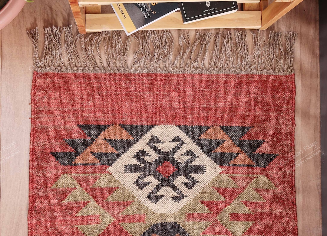 Traditional Hand Woven Indian Village Art Wool Jute Runner, Vintage ...