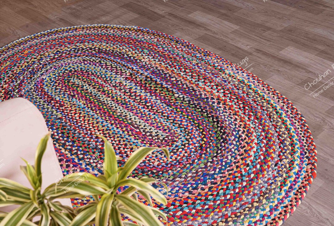Bohemian Colorful Cotton Area Rugs Hand Braided Oval Rugs Multi Color Home Decor Rugs Bohemian ...
