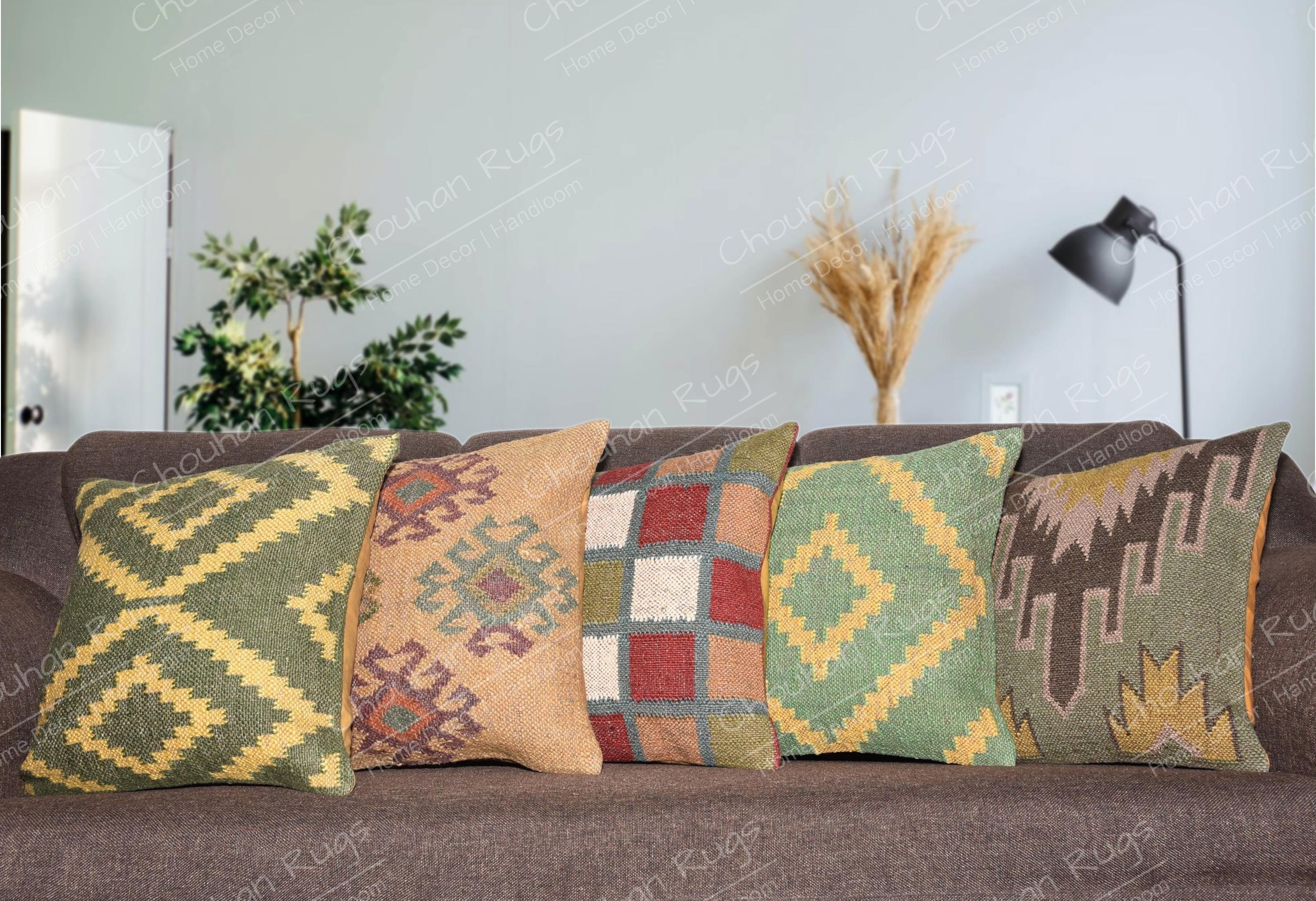 Jute Pillow Indian Handwoven 5 Set of 45x45 Cm Jute Pillow | Etsy