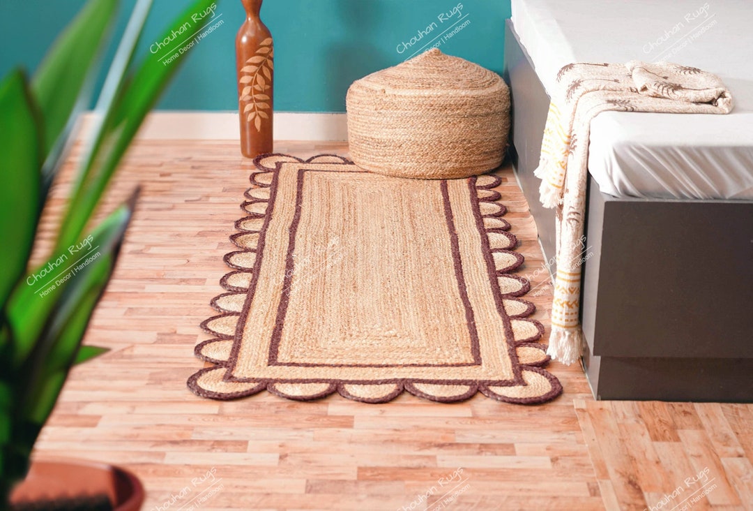 Custom Size and Color Border Hand Braided Natural Jute Scalloped Runner ...