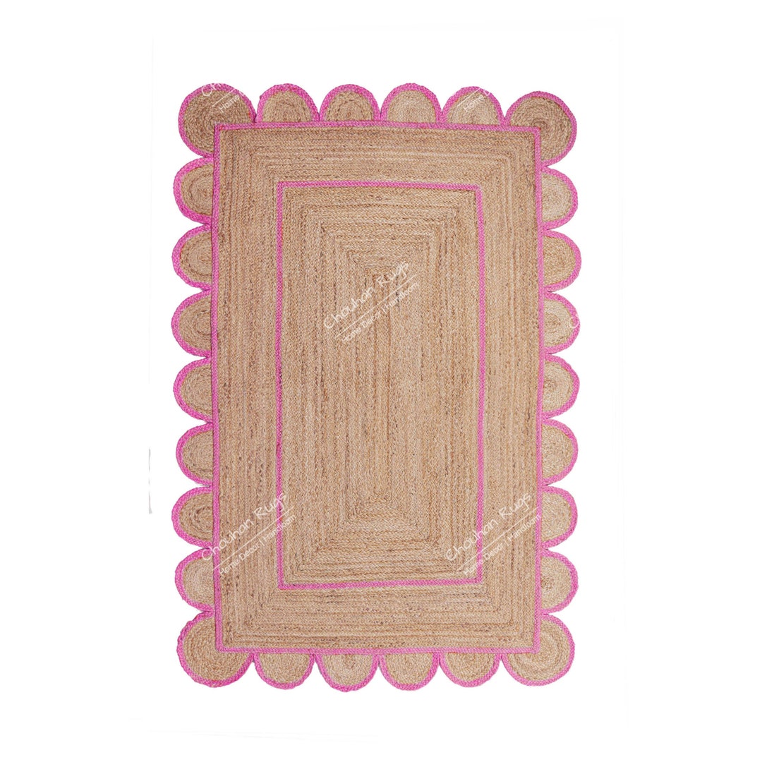 Braided Scalloped Jute Rug Pink Scallop Rug Boho Rug - Etsy