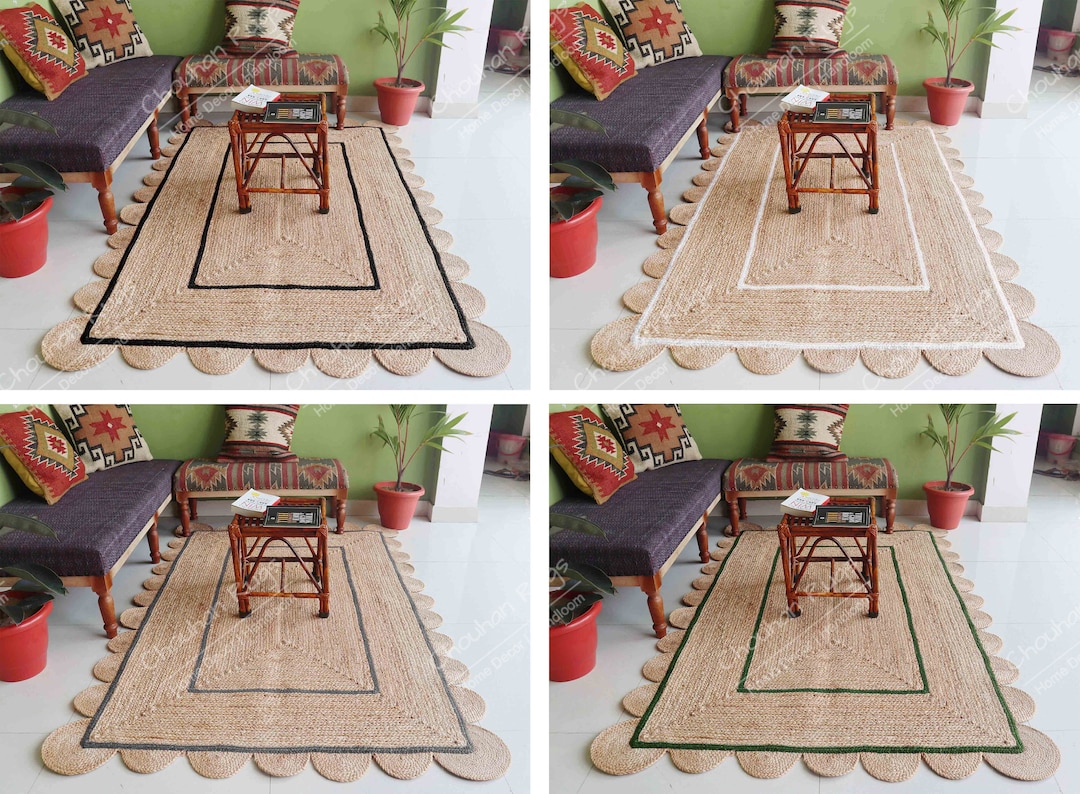 Custom Size and Color Border Handmade Natural Jute Braided Scalloped ...