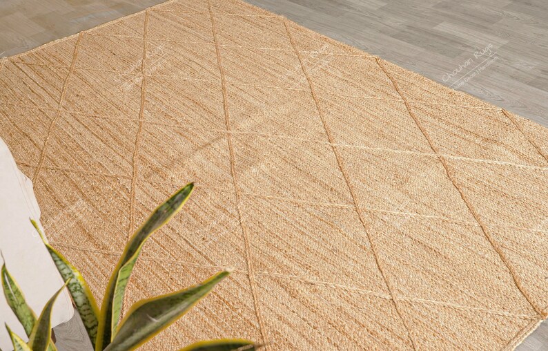 Hand Braided Natural Jute Rug With Diamond Design, Jute Area Rug, Home ...