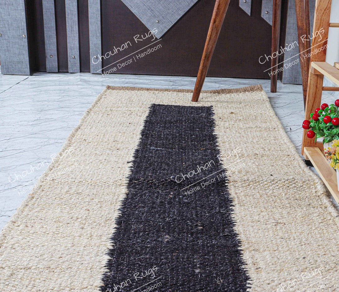 Custom Sizes Handmade Black and White Jute Rug Yoga Mat Throw Carpet ...