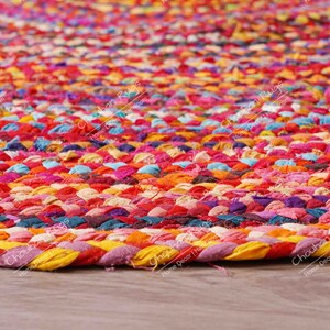 Hand Braided Bohemian Colorful Cotton Chindi Area Rug Multi Color Home ...