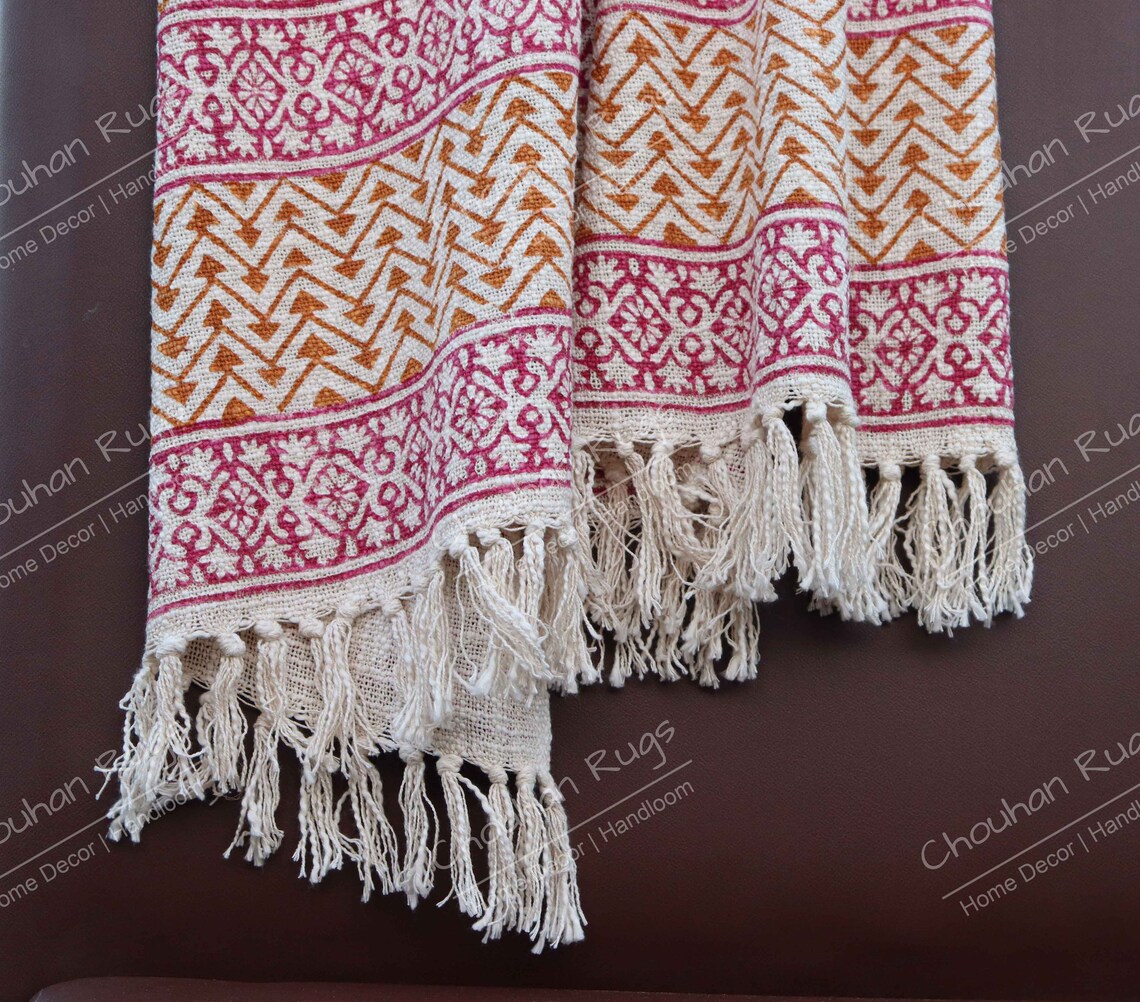 Indian Soft Cotton Throws Blankets for Sofas Hand Loom Hand Block ...