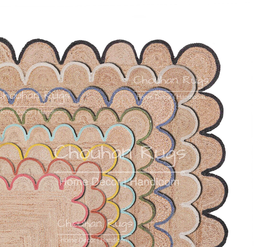 Natural Jute Scalloped Rug With Color Border Scallop Pattern Rug Hand ...