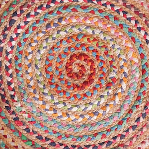 Hand Braided Cotton and Jute Multi-color Round Rug, Indian Handmade ...