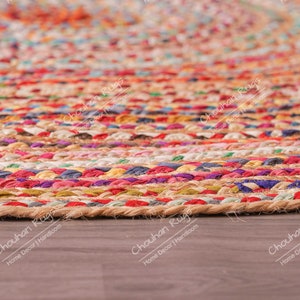 Hand Braided Cotton and Jute Multi-color Round Rug, Indian Handmade ...