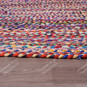 Bohemian Colorful Cotton Area Rugs Hand Braided Oval Rugs Multi Color ...