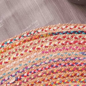 Hand Braided Cotton and Jute Multi-color Round Rug, Indian Handmade ...