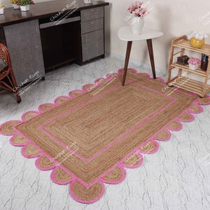 Braided Scalloped Jute Rug Pink Scallop Rug Boho Rug - Etsy