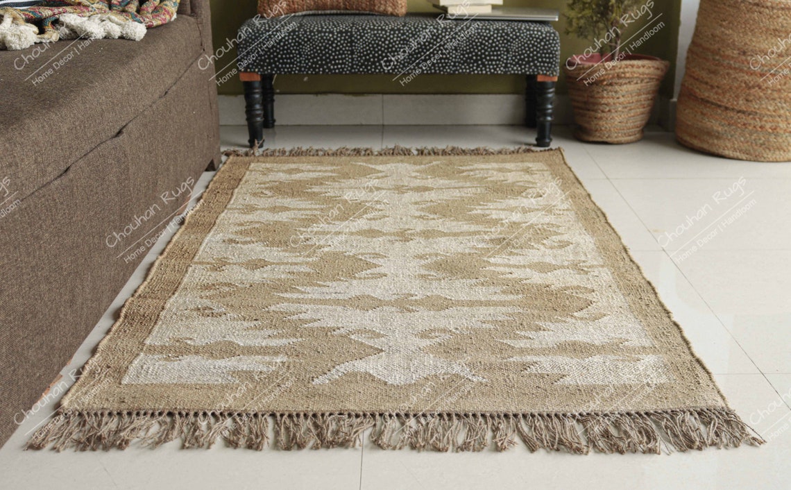 Handmade Wool Jute Kilim Rug: Woven Bricks Design - Etsy
