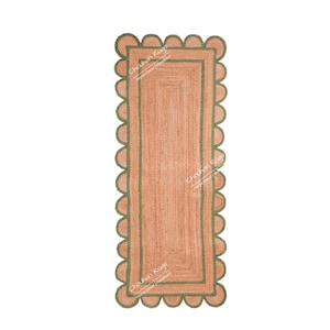 Scalloped Hand Braided Natural Jute Rug With Dark Green Border Handmade ...