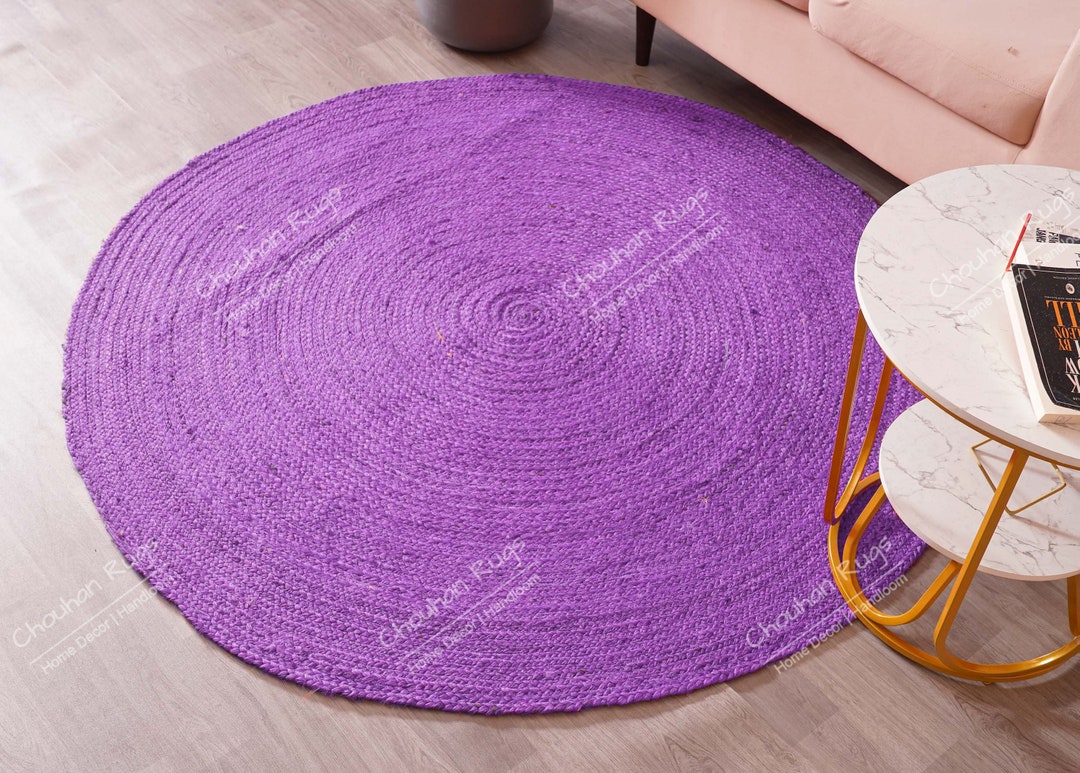 Indian Hand Braided Round Jute Rug Purple Jute Rug Handmade Braided Rug ...