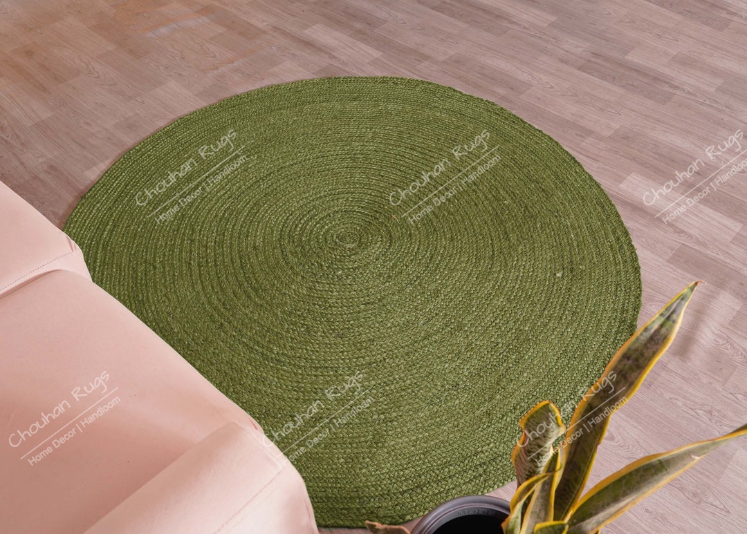 Custom Size Hand Braided Green Jute Round Rug for Home and Living Room ...