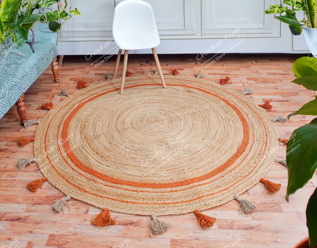 Indian Hand Woven Round With Fringes Jute Rug Round Yoga Mat - Etsy