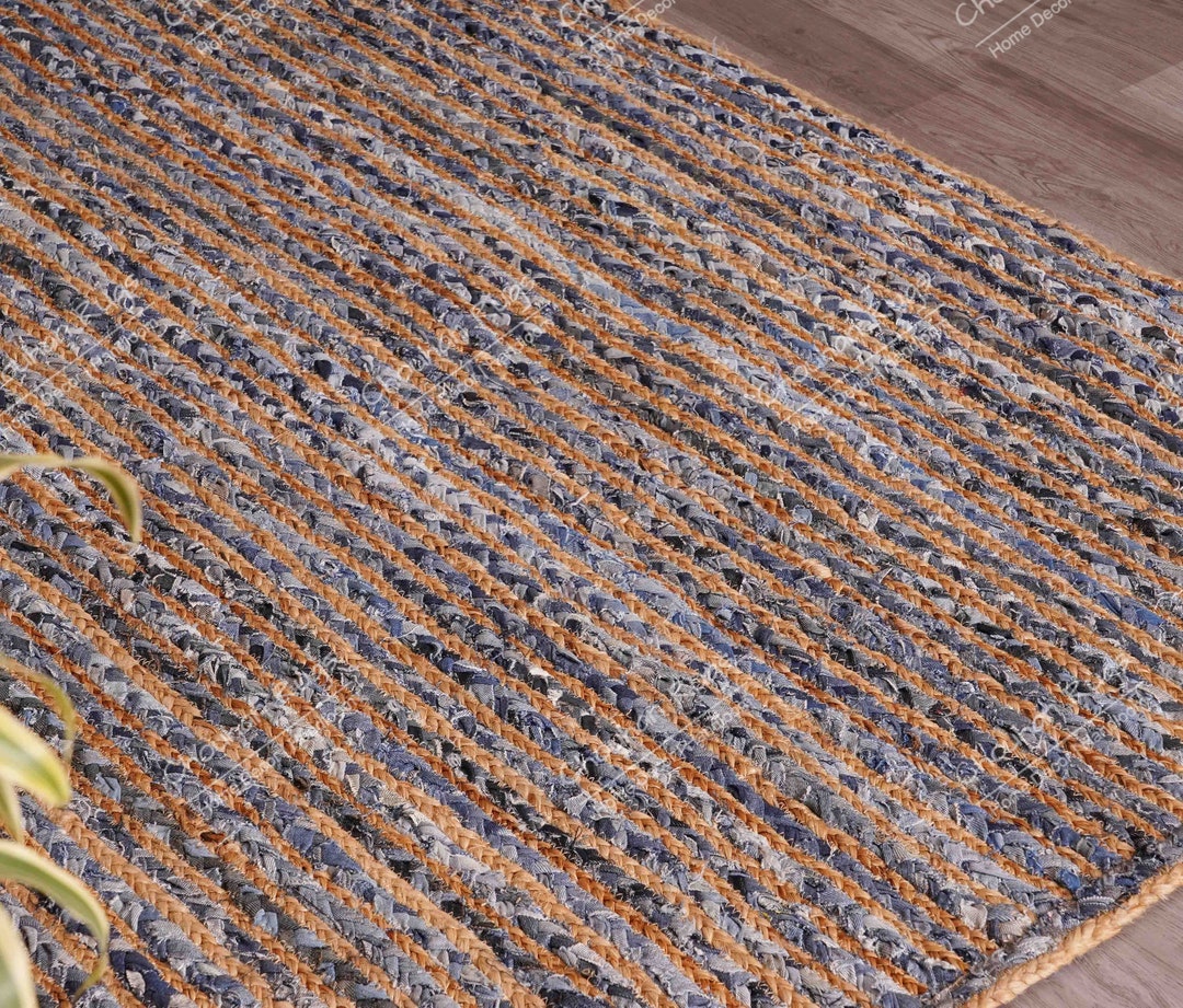 Indian Handmade Braided Jute and Cotton Rug Bedside Rectangle Rug New ...