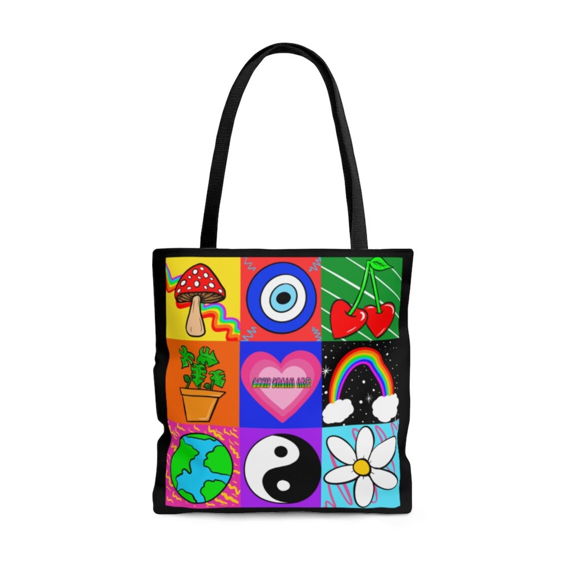 Retro Colorful Tote Bag Yin Yang Evil Eye Purse Trippy - Etsy