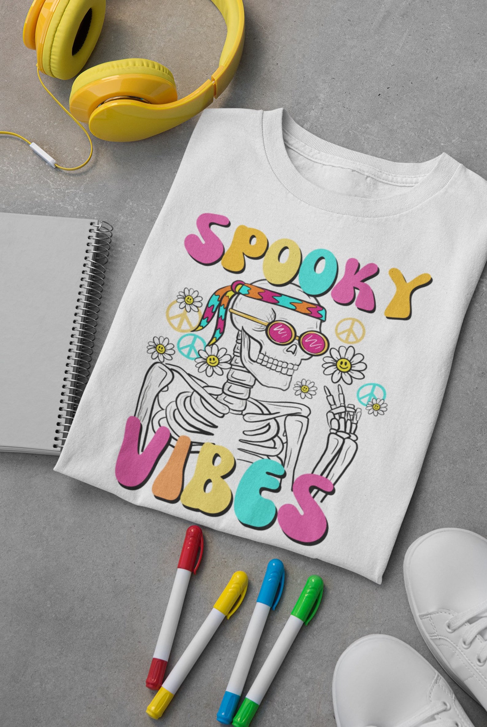 Spooky Vibes Retro Png Hippie Skeleton Art Retro Sublimation - Etsy