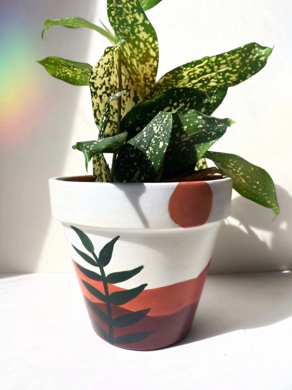 Painted Planters, 6 Inch Plant Pot, Ceramic Planter With Drainage, 8 ...