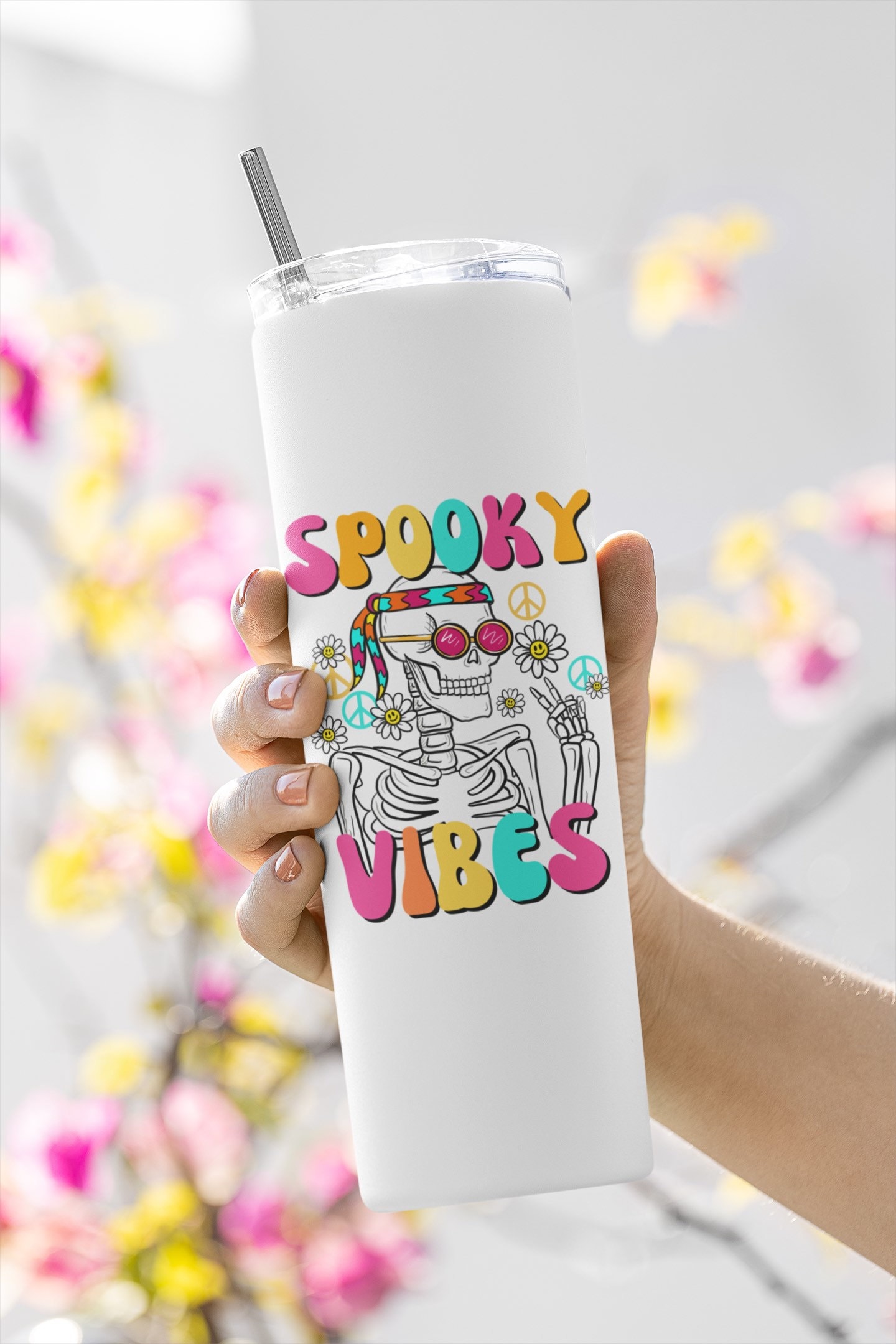Spooky Vibes Retro Png, Hippie Skeleton Art, Retro Sublimation Download ...