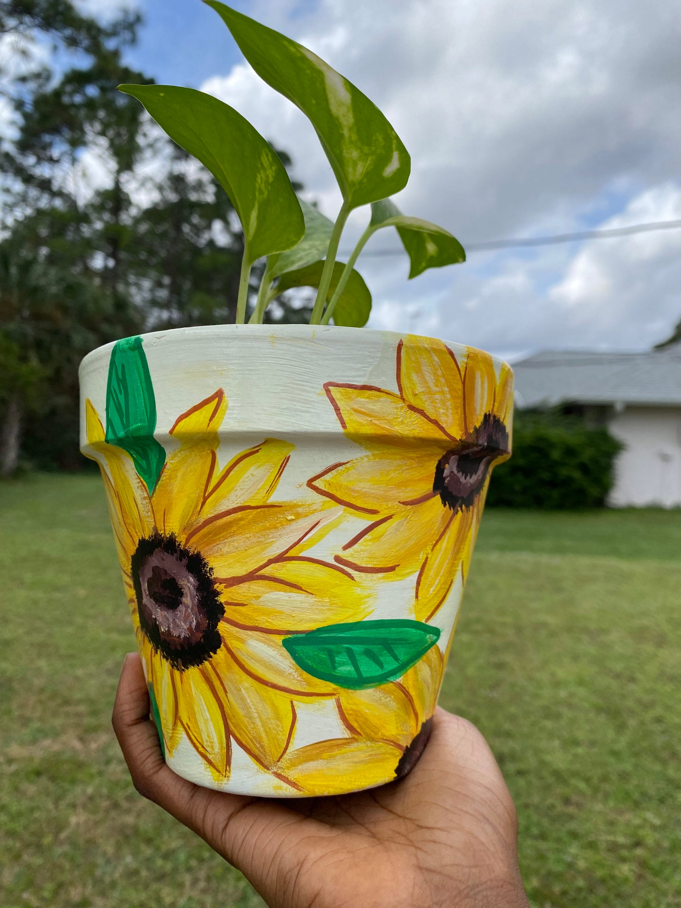 Hand Painted Sunflower 6 Inch Planter With Drainage, Ceramic Plant Pot ...