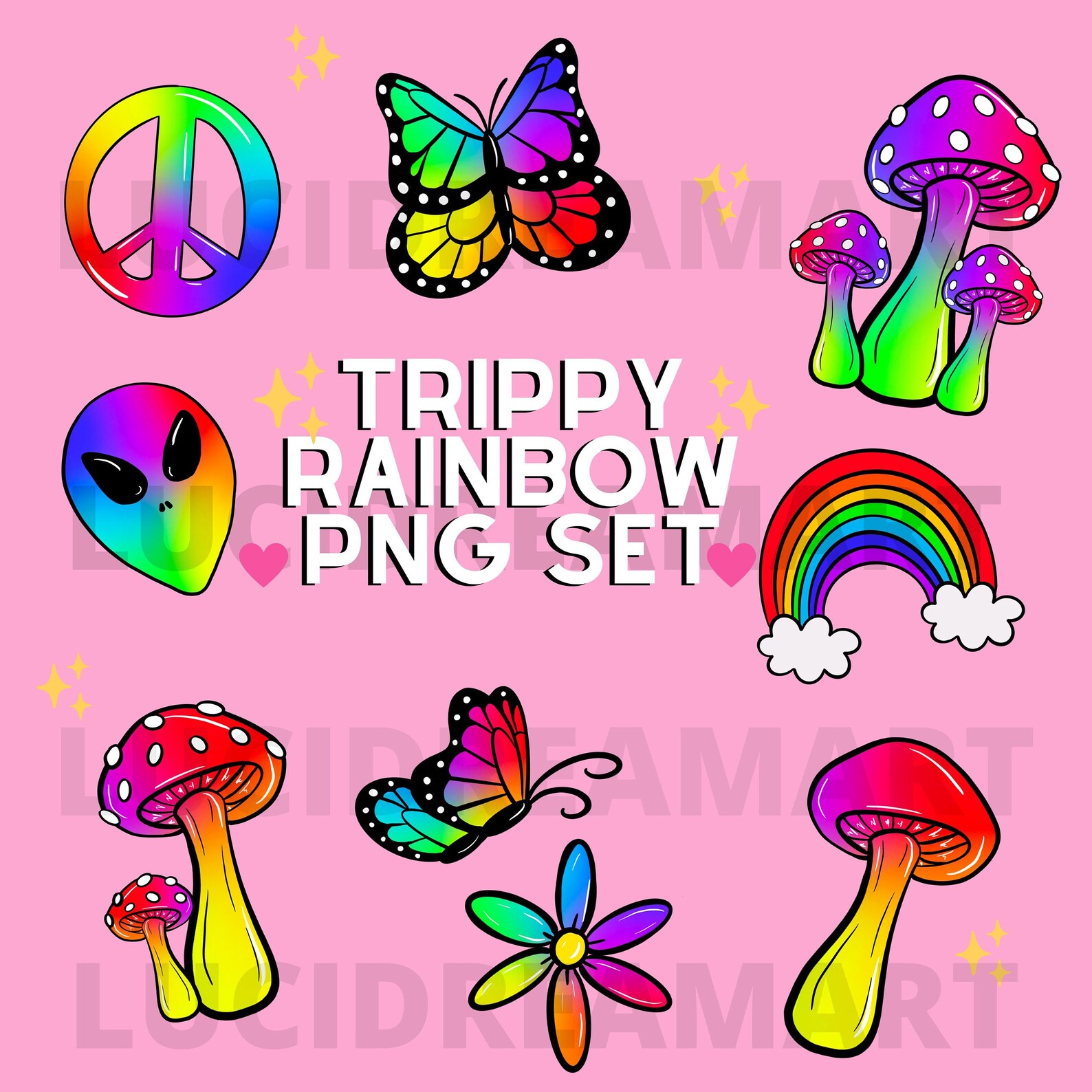Trippy Rainbow Clip Art Set Psychedelic Png Svg Trippy - Etsy