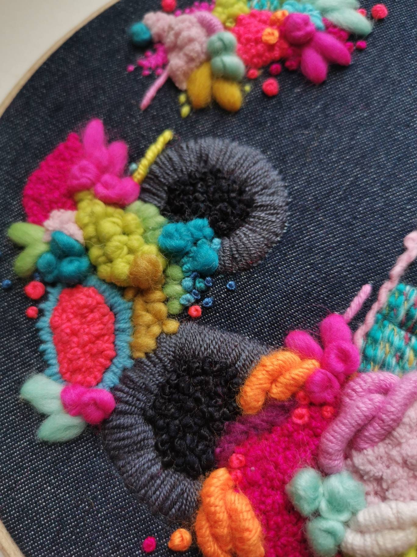 Embroidery Kit 8 Abstract Design on Navy Denim Wild | Etsy