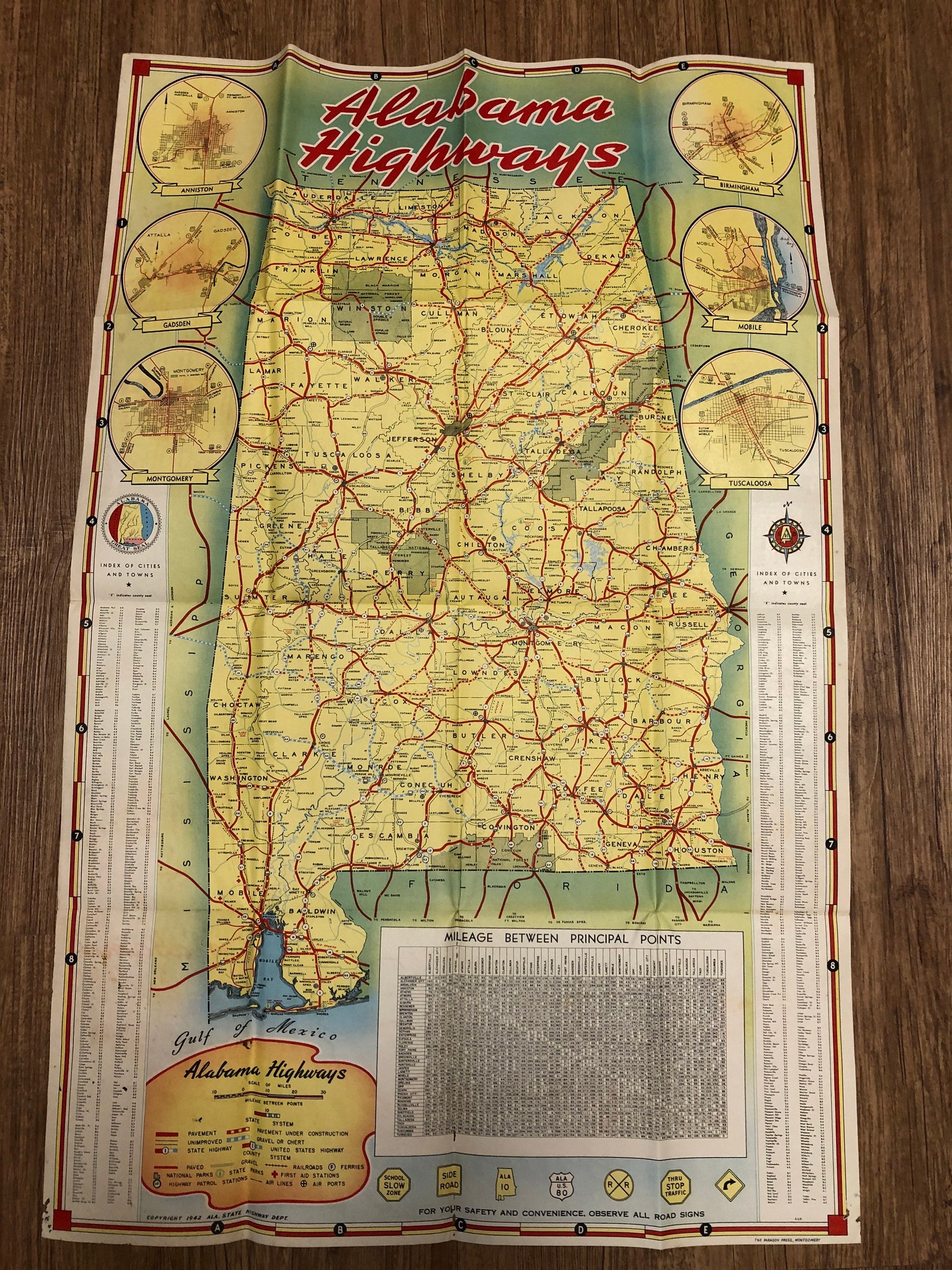 Alabama Official Highway Map 1942 | Etsy
