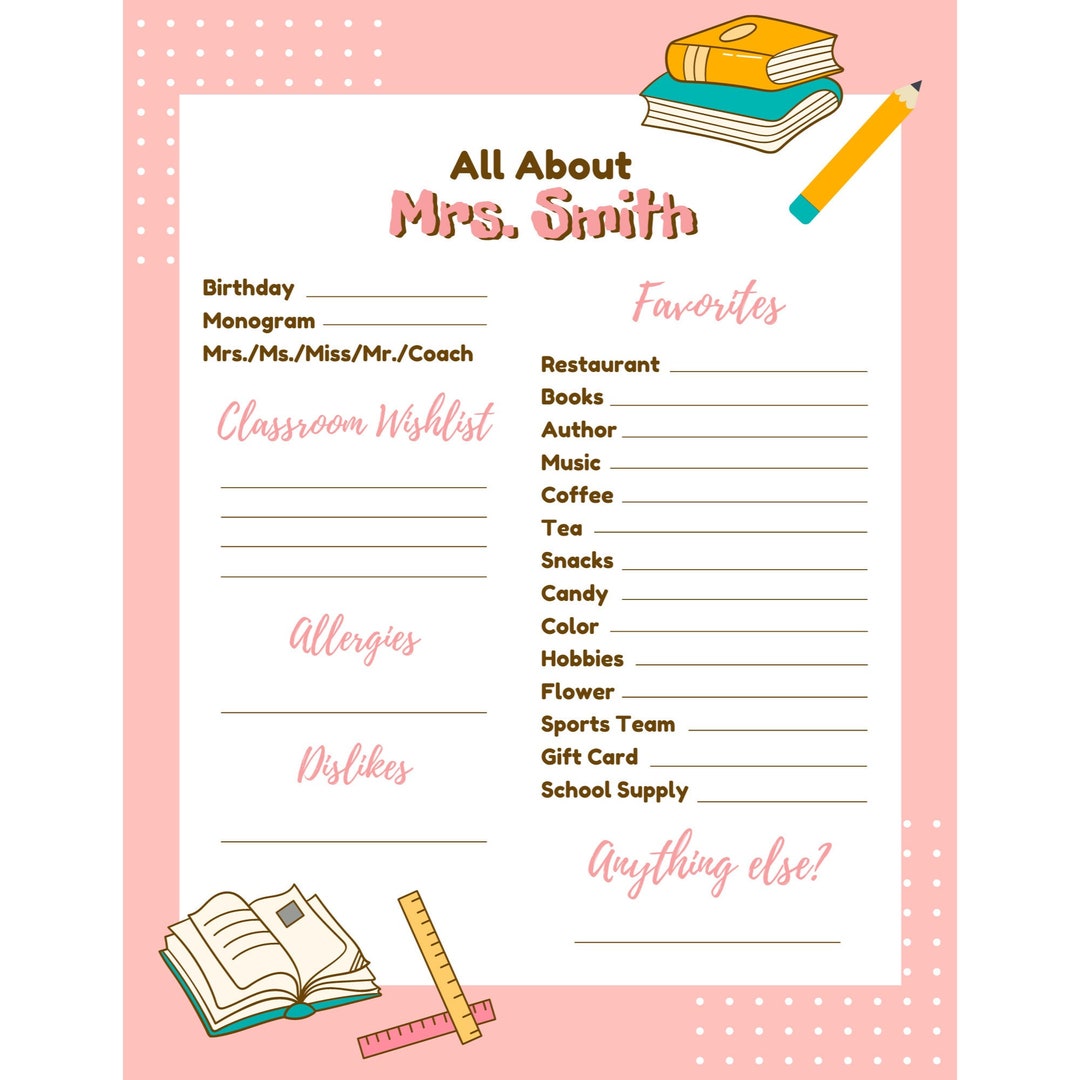 All About My Teacher Template - Etsy