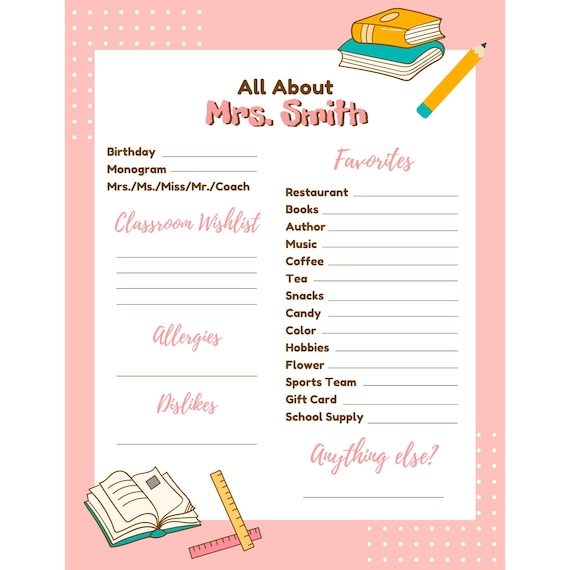 All About My Teacher Template - Etsy
