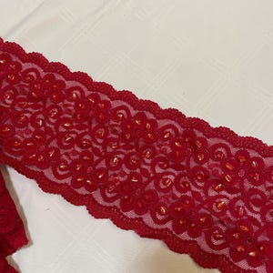 Almost 3 Yard RED Stretch Lace Trim Scalloped Sides With Scattered ...