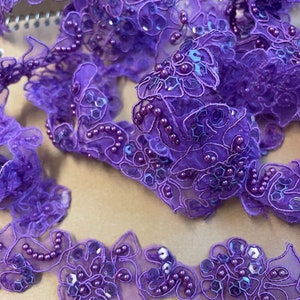 Purple Beaded Lace Trim 2 Yards Piece the Width is 1 1/4 at Highest ...