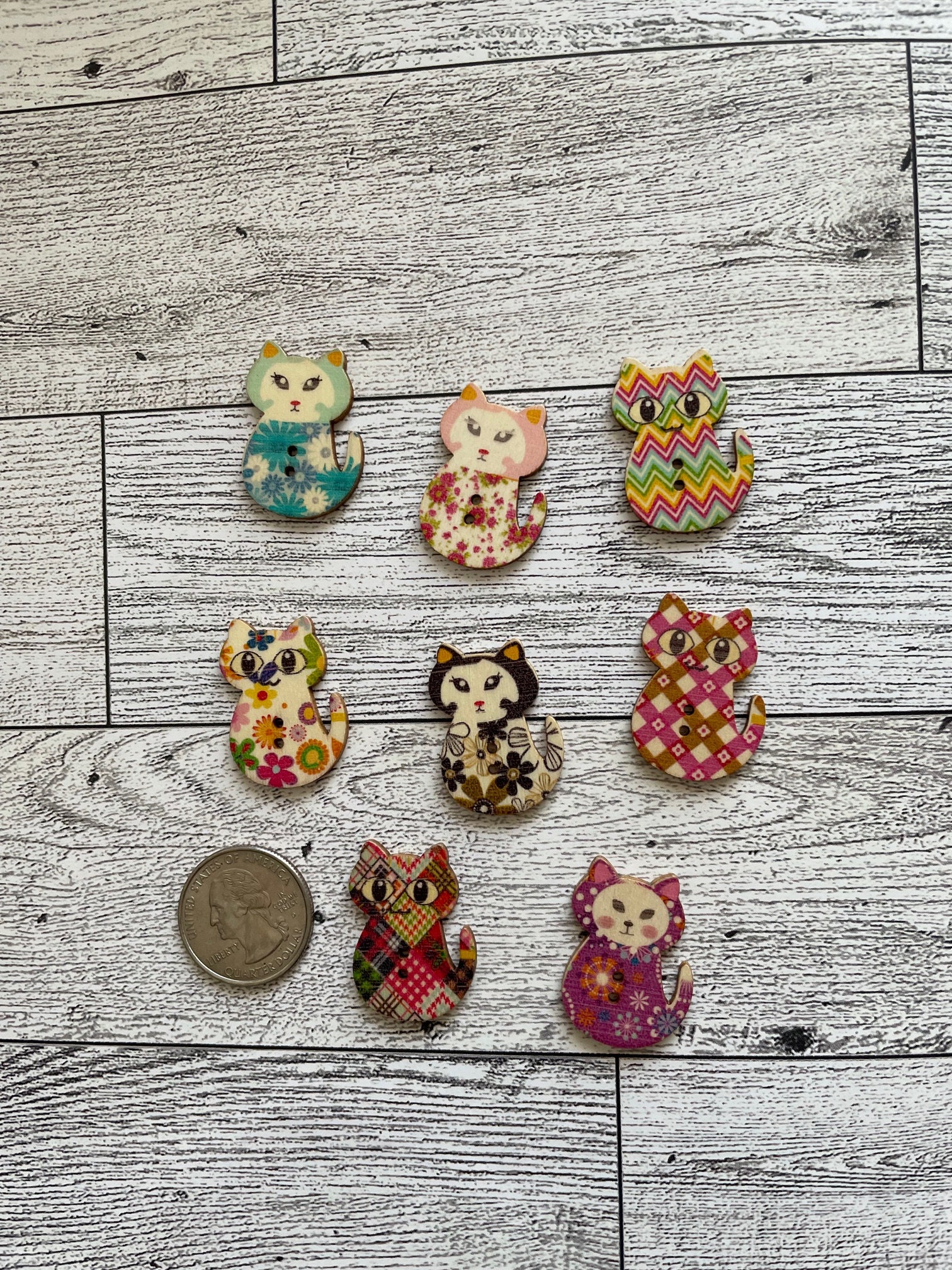 Cat Lovers Buttons Wood Embellishments for Clothes or Hair Accessories ...