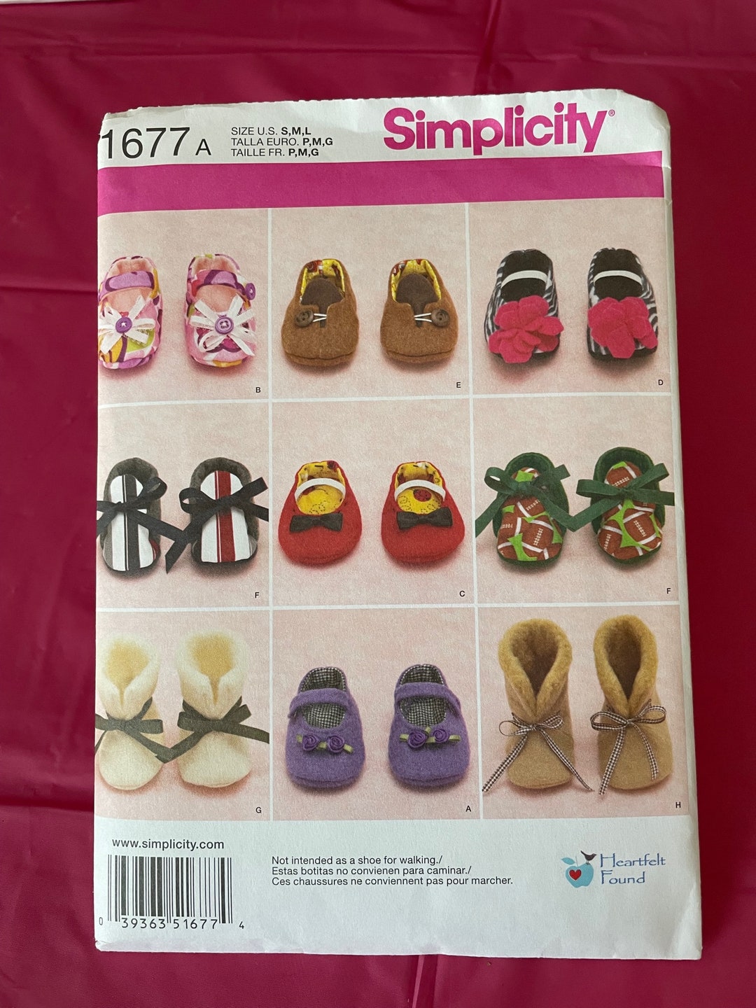 Simplicity #1677 Baby Shoe Sewing Pattern: 8 Styles, Sizes 4-4.5 ...