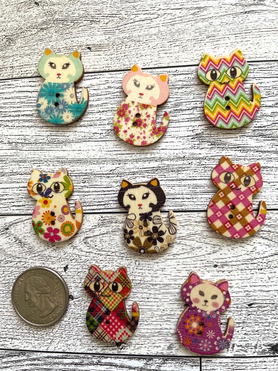 Cat Lovers Buttons Wood Embellishments for Clothes or Hair Accessories ...