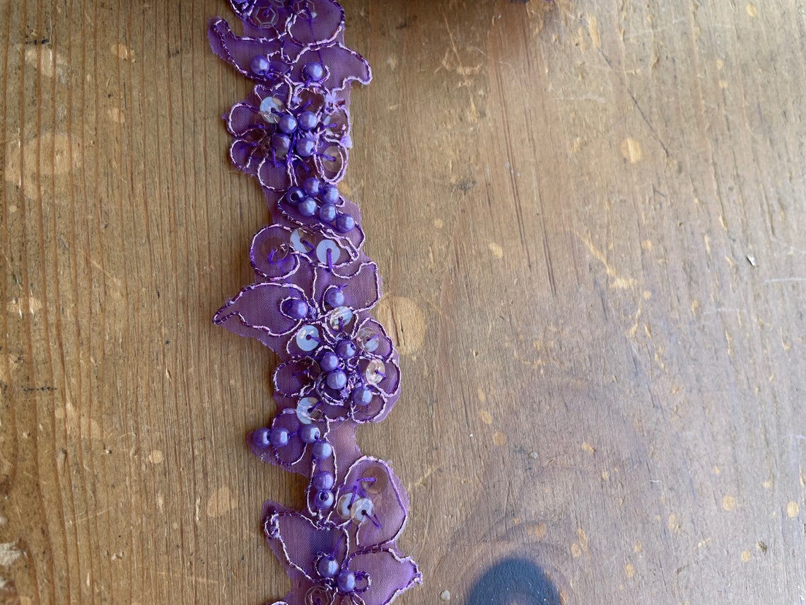 Purple Beaded Lace Trim 2 Yards Piece the Width is 1 1/4 at Highest ...