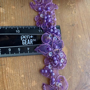 Purple Beaded Lace Trim 2 Yards Piece the Width is 1 1/4 at Highest ...