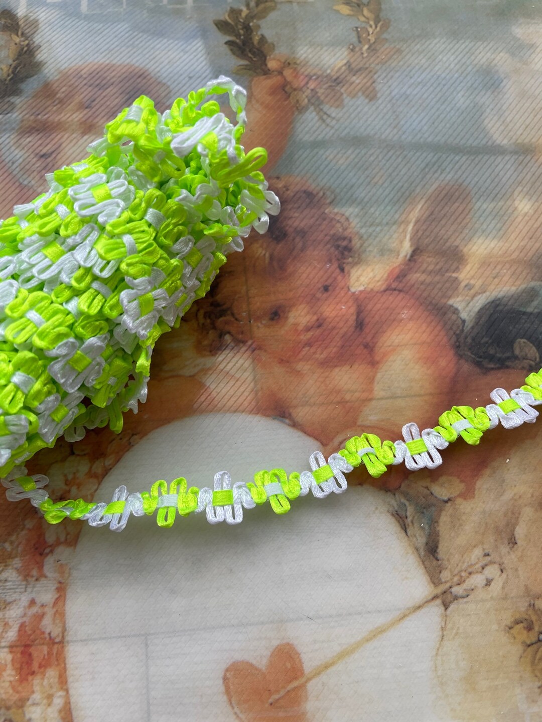 Neon Green Gimp Trim: Vintage Floral Pattern, 1/2" Wide - Etsy