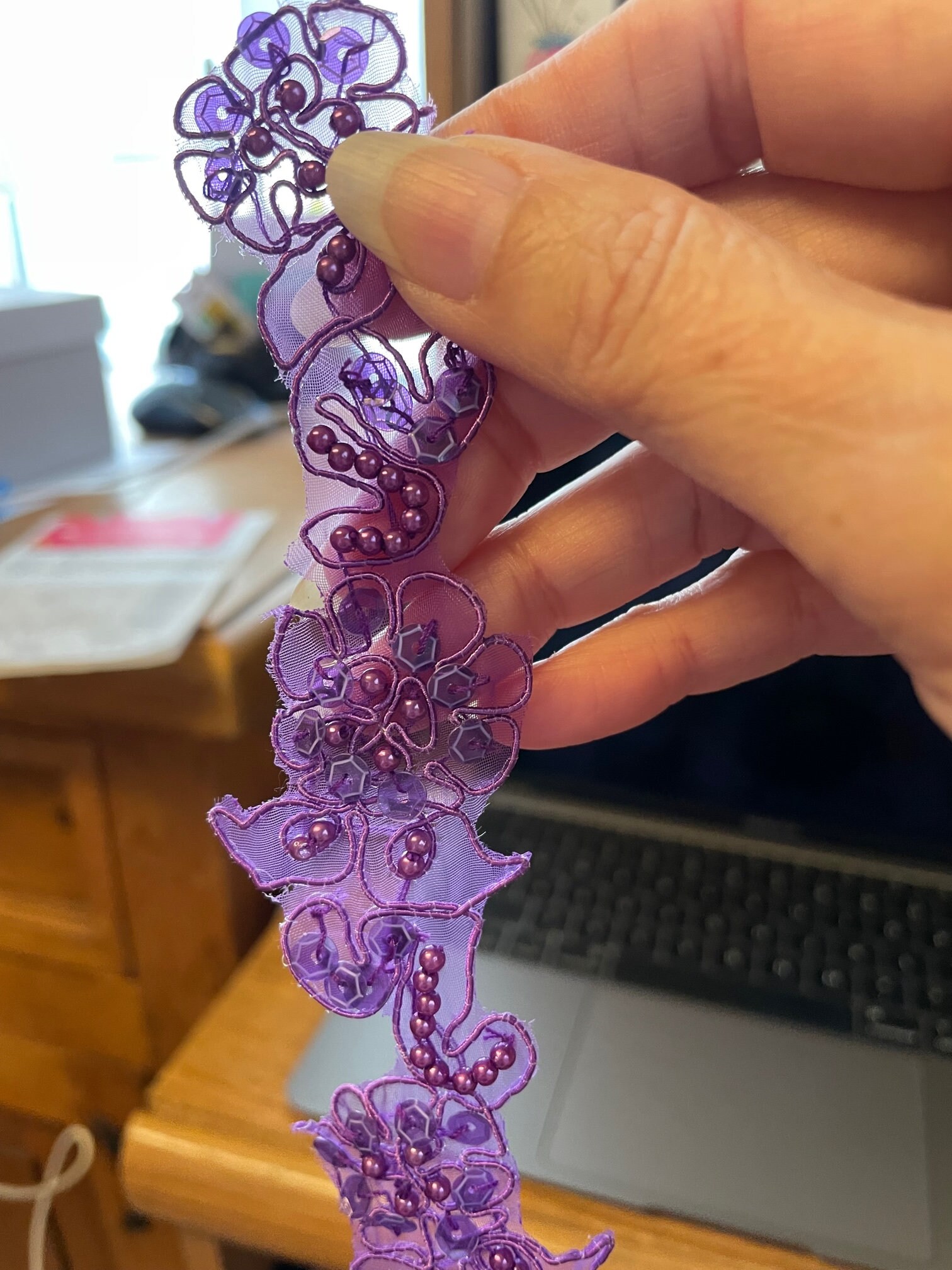 Purple Beaded Lace Trim 2 Yards Piece the Width is 1 1/4 at Highest ...